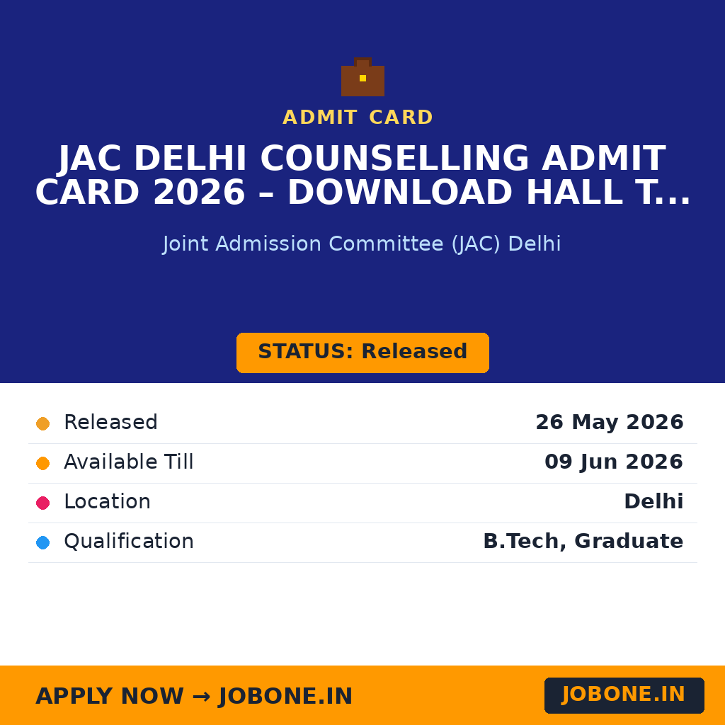 Joint JAC Delhi Counselling Admit Card 2026 – Download | JobOne