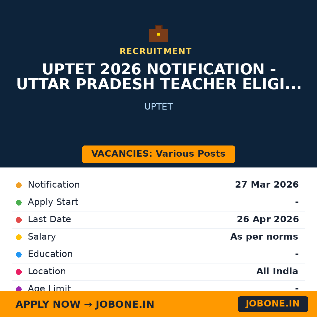 Govt UPTET 2026 Notification - Uttar Pradesh Teacher | JobOne